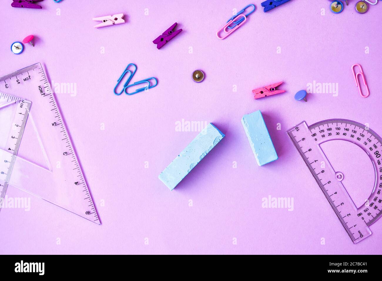 School subject books with supplies on color background, back to school ...