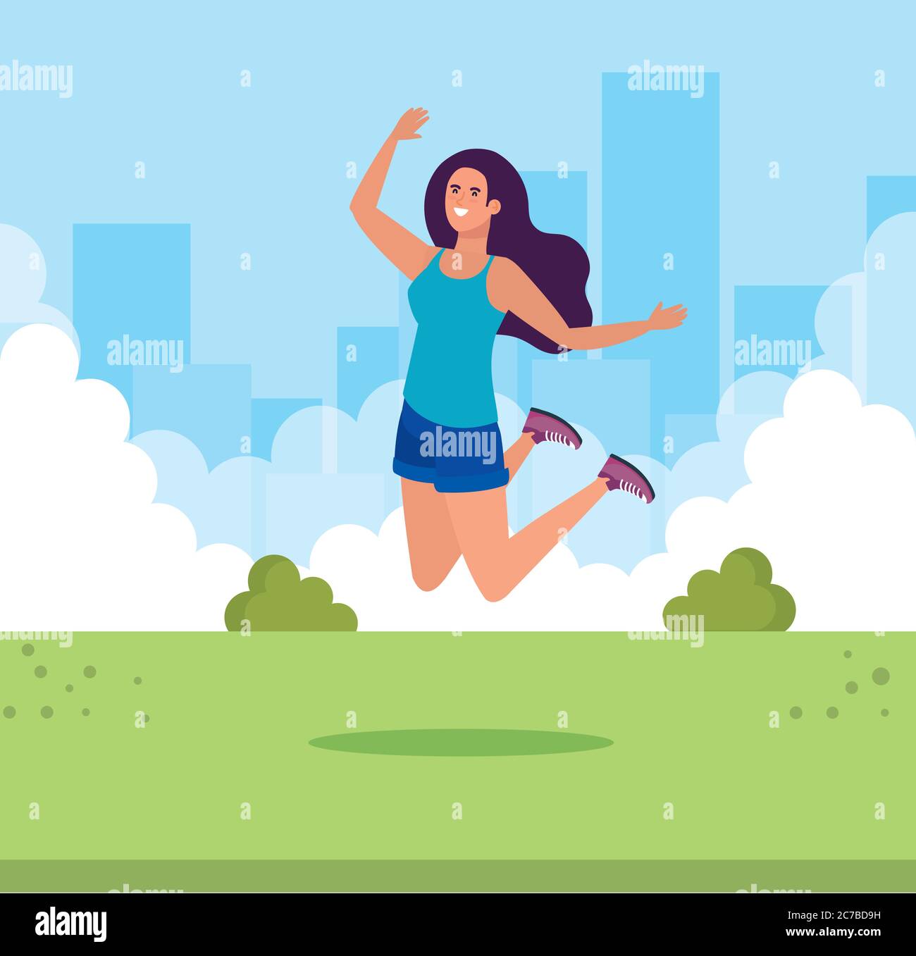 Isolated avatar woman jumping at park vector design Stock Vector Image ...