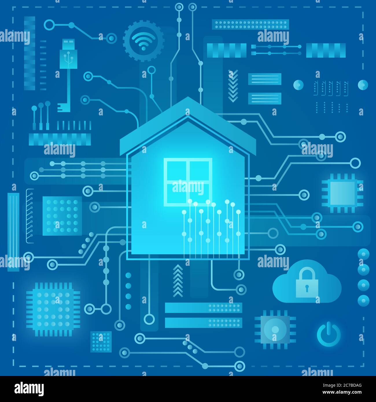 Vector smart home concept. Smart home in microchip pathways futuristic ...