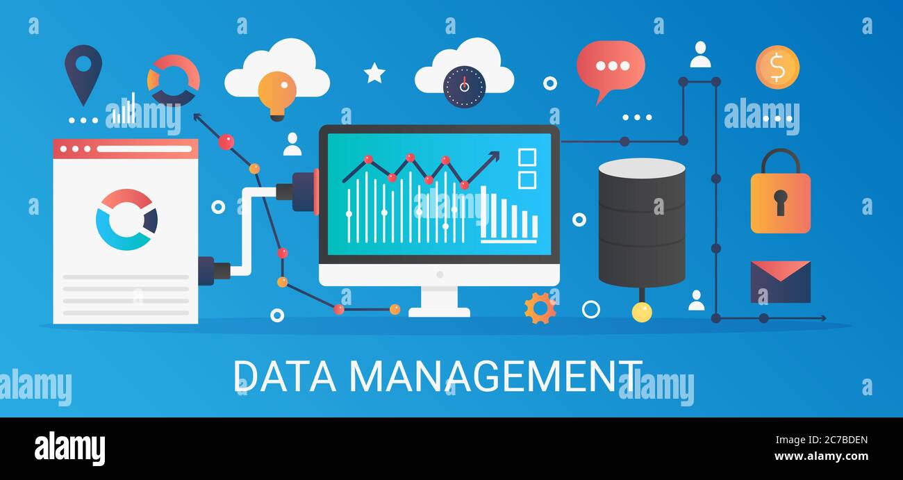Modern vector flat gradient Data management concept banner with icons ...