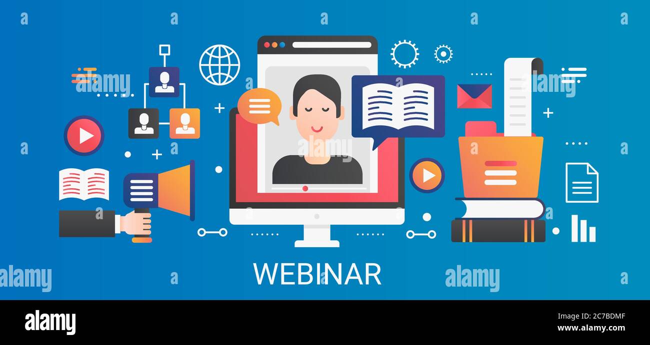 Modern vector flat gradient Webinar concept banner with icons and text ...