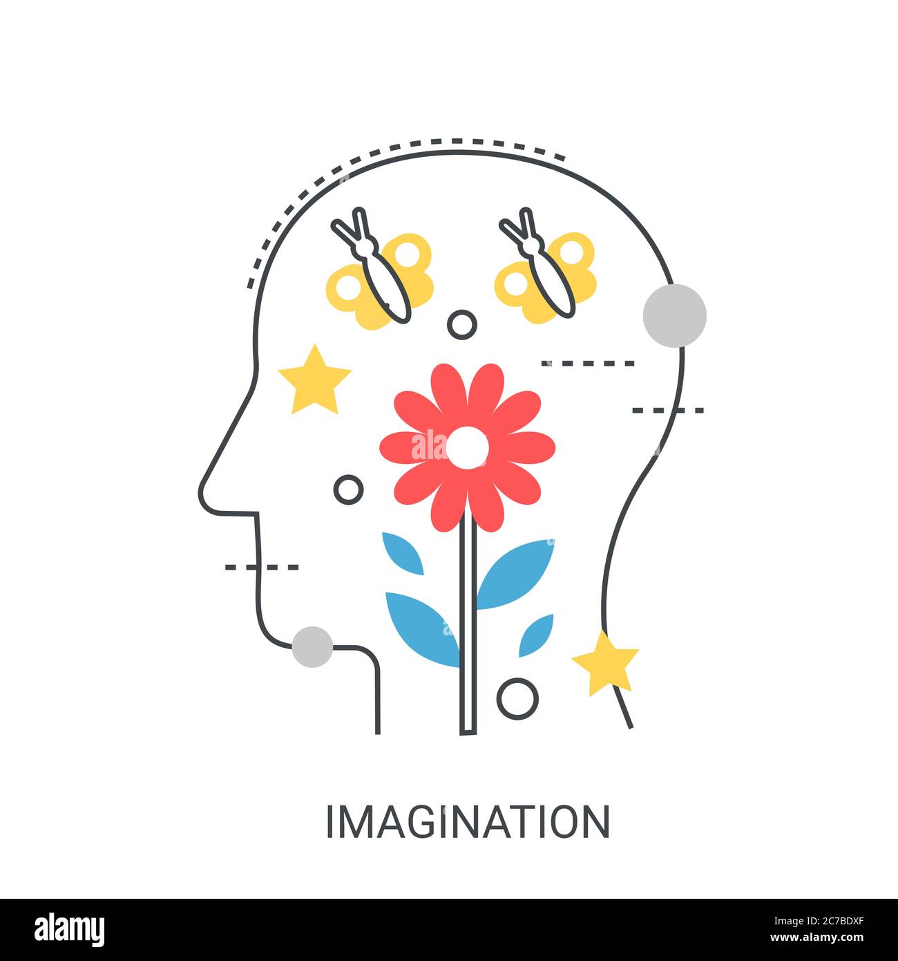 Imagination flat line vector illustration concept isolated Stock Vector ...