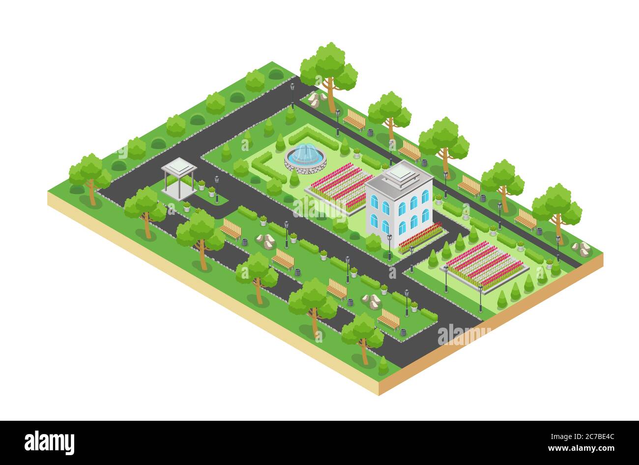 Isometric vector design of green city park with recreation area and ...