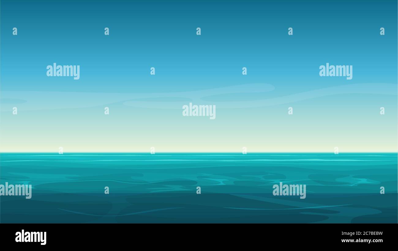Vector cartoon clear ocean sea background with empty blue sky Stock ...