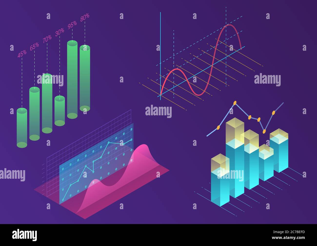 Bright modern gradient color infographic vector elements. 3d isometric ...