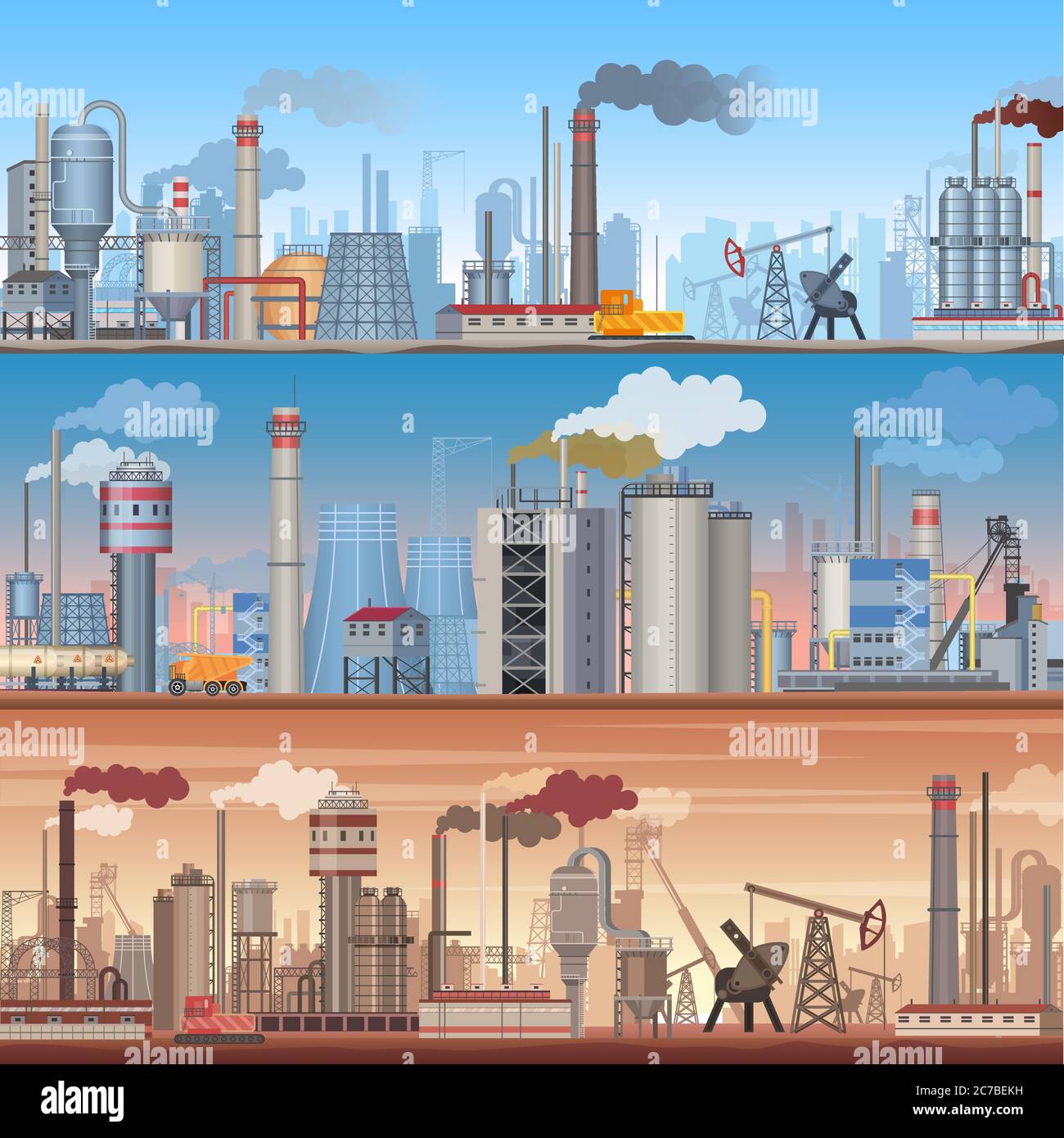 Set of realistic detailed Industrial web banner backgrounds. Vector ...