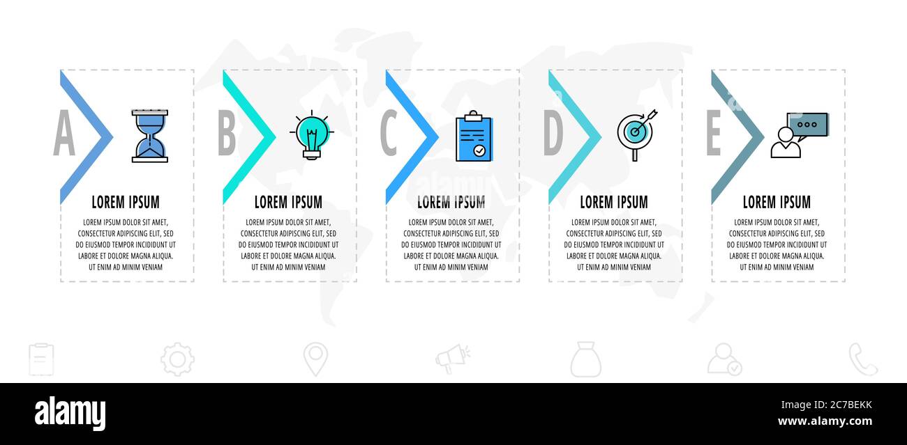Infographics arrows with five arrows and icons. Line vector template ...