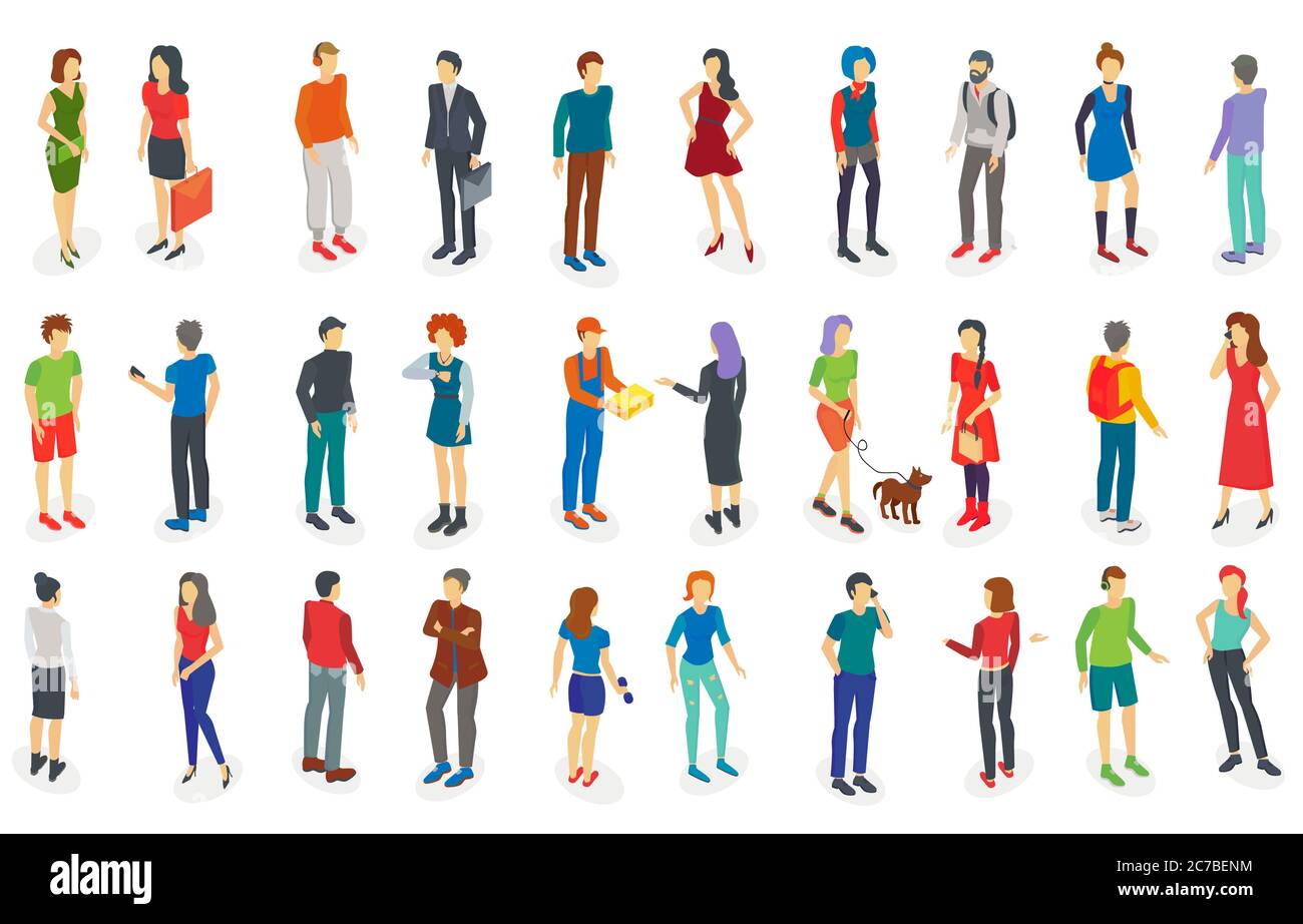 Isometric different people set isolated vector illustration Stock ...