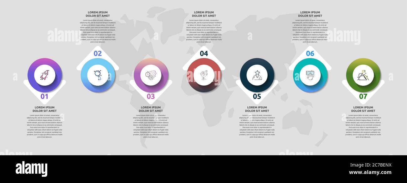 Infographics with 7 circles and arrows. Modern vector template. Can be ...