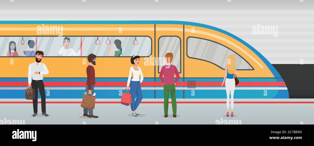 Subway metro platform with train and people in underground station ...