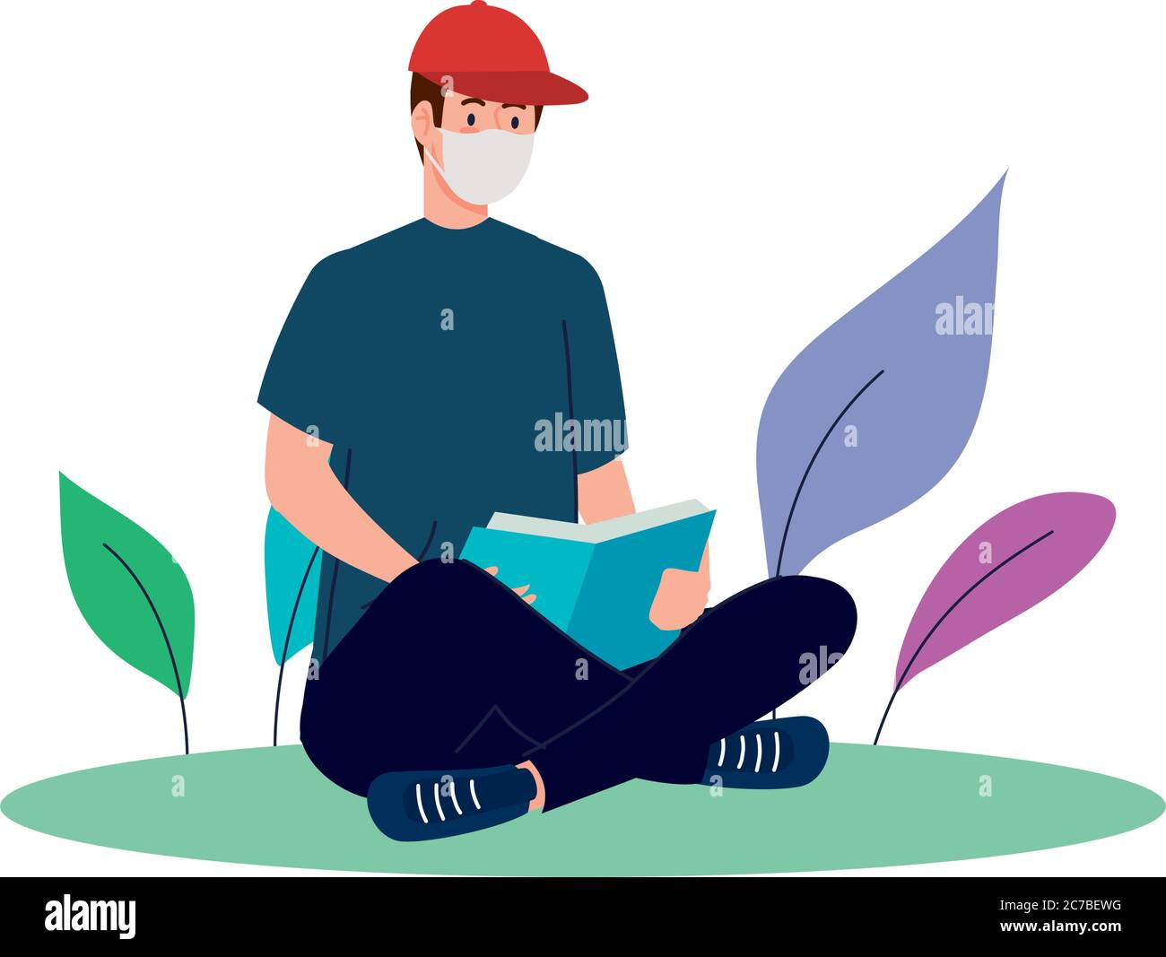 man with mask reading a book at park vector design Stock Vector Image ...