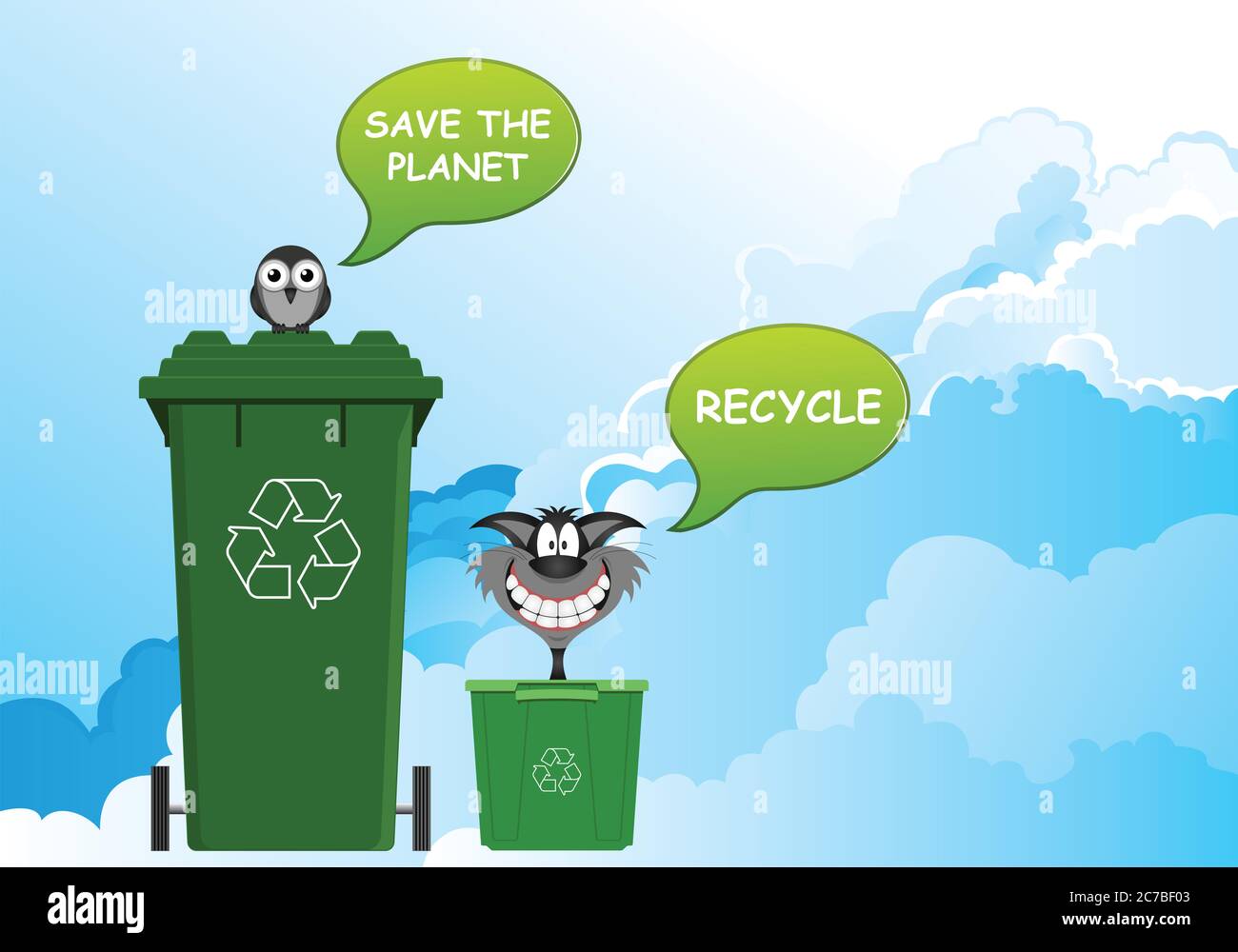 Comical recycle and save the planet environmental message with blue ...