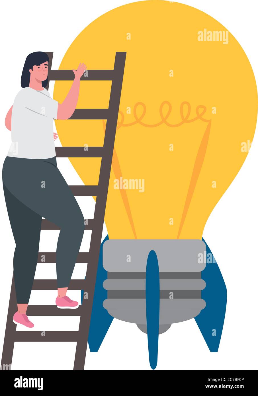 Woman avatar with rocket light bulb at ladder vector design Stock ...