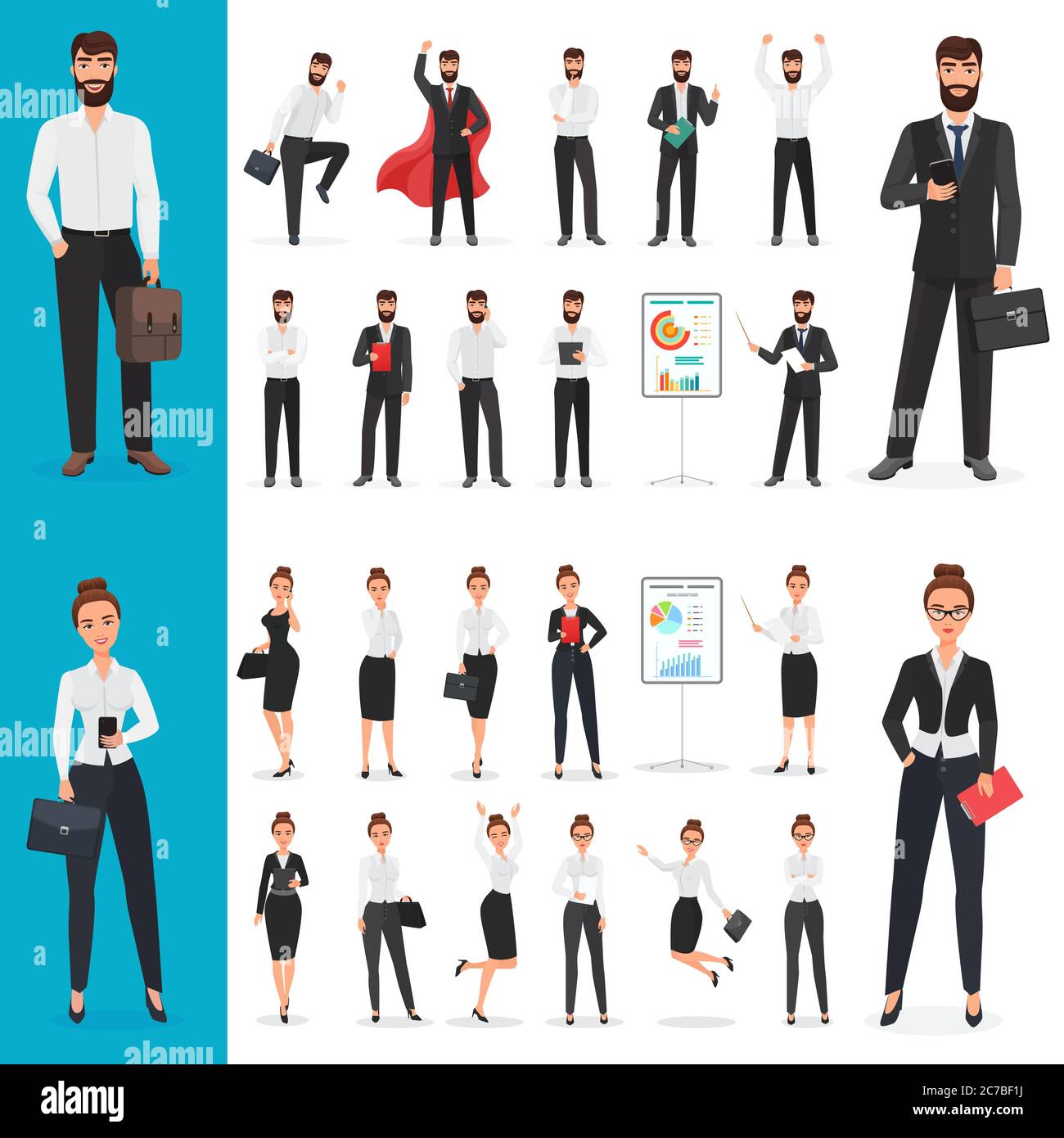Vector Business man and business woman office character in different ...
