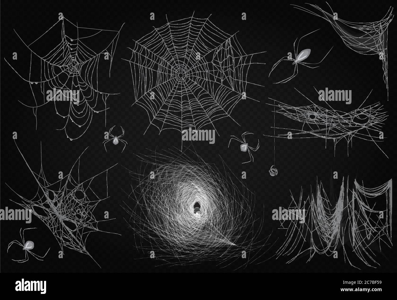 Cobweb set isolated on black transparent alpha background. Spiderweb ...