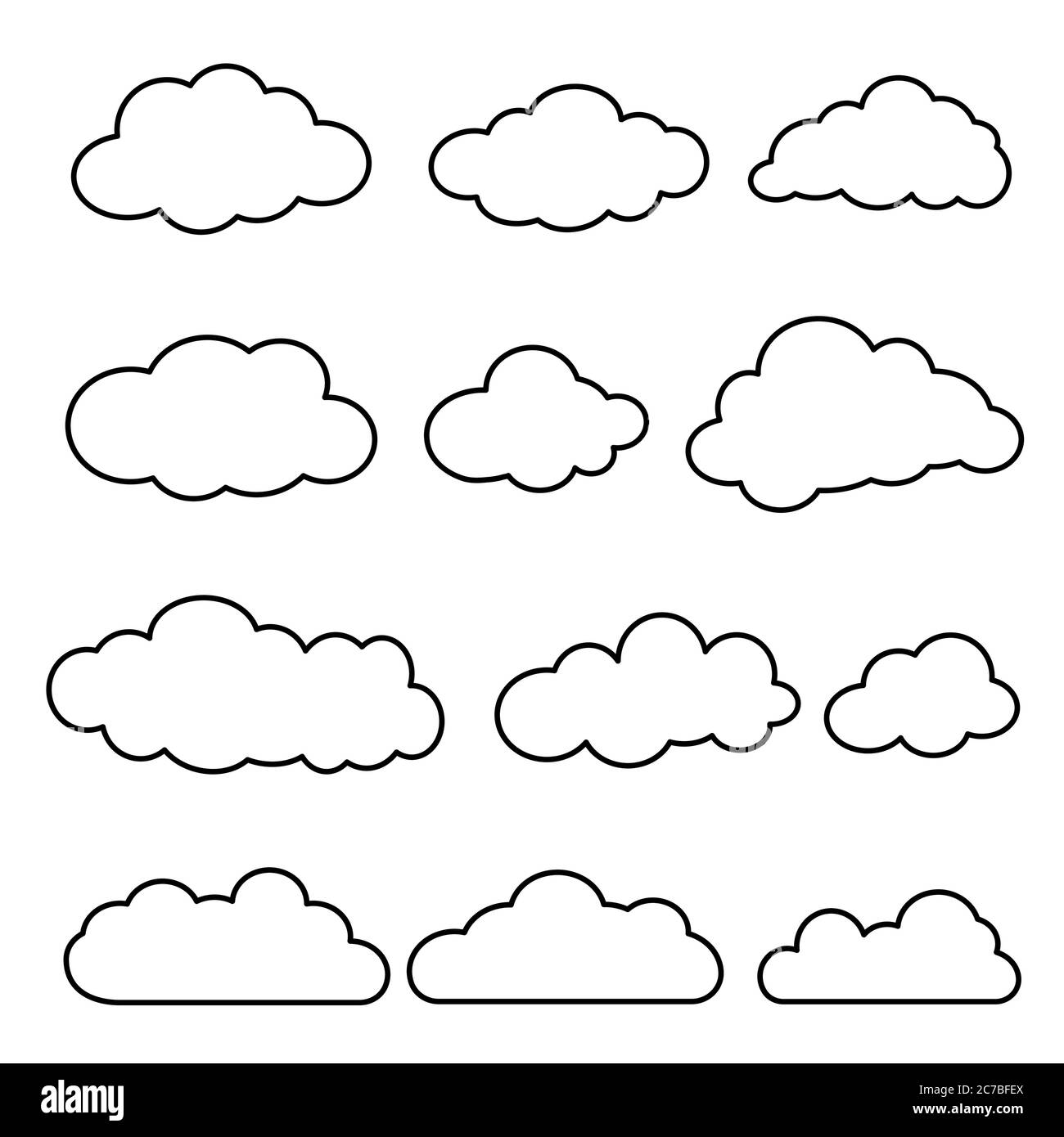 Vector illustration of clouds collection. Thin lines icons isolated ...