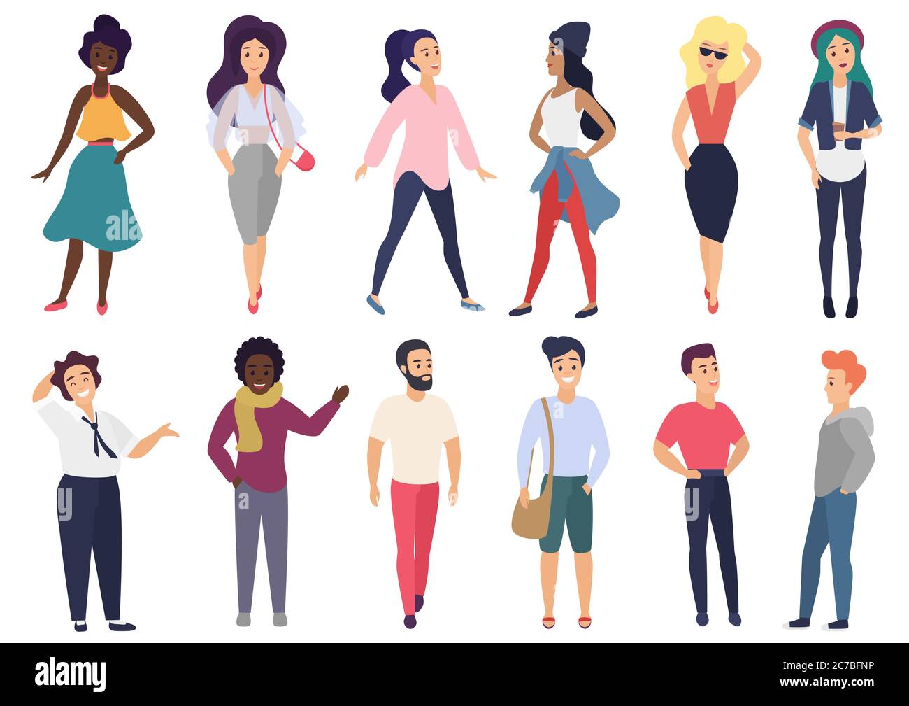 Vector illustration in a flat style of group of different stylized ...