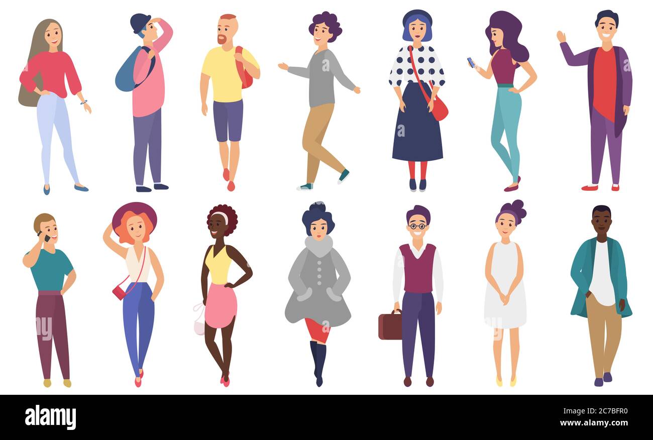 Crowd of vector stylized people performing summer outdoor activities ...