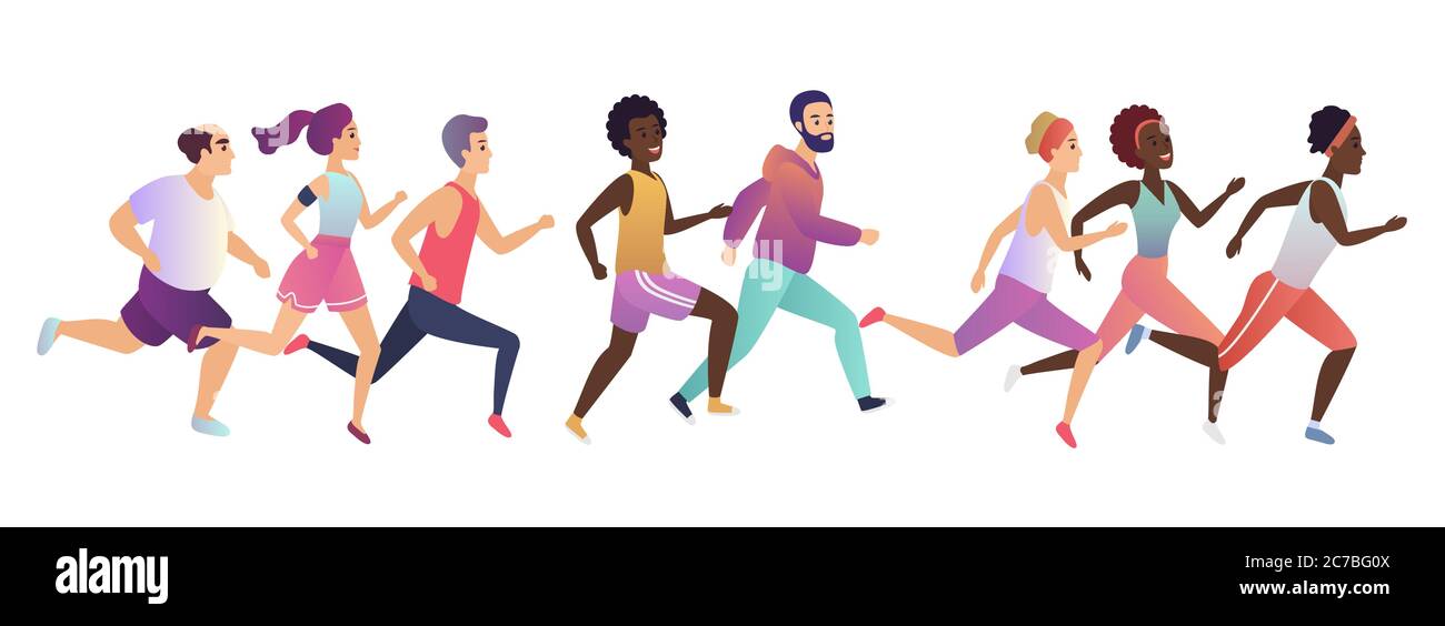 Jogging running people. Sport running group concept. Various people ...