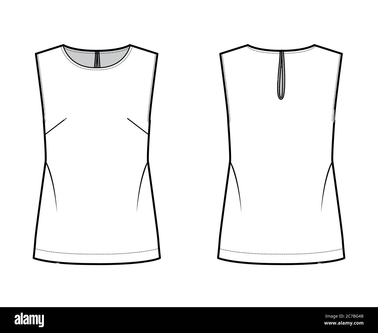 Sleeveless top technical fashion illustration with oversized body ...
