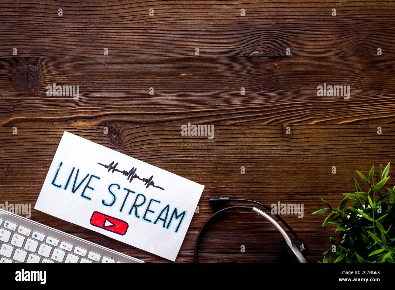 Streaming video concept - tablet on office workplace. Top view Stock ...