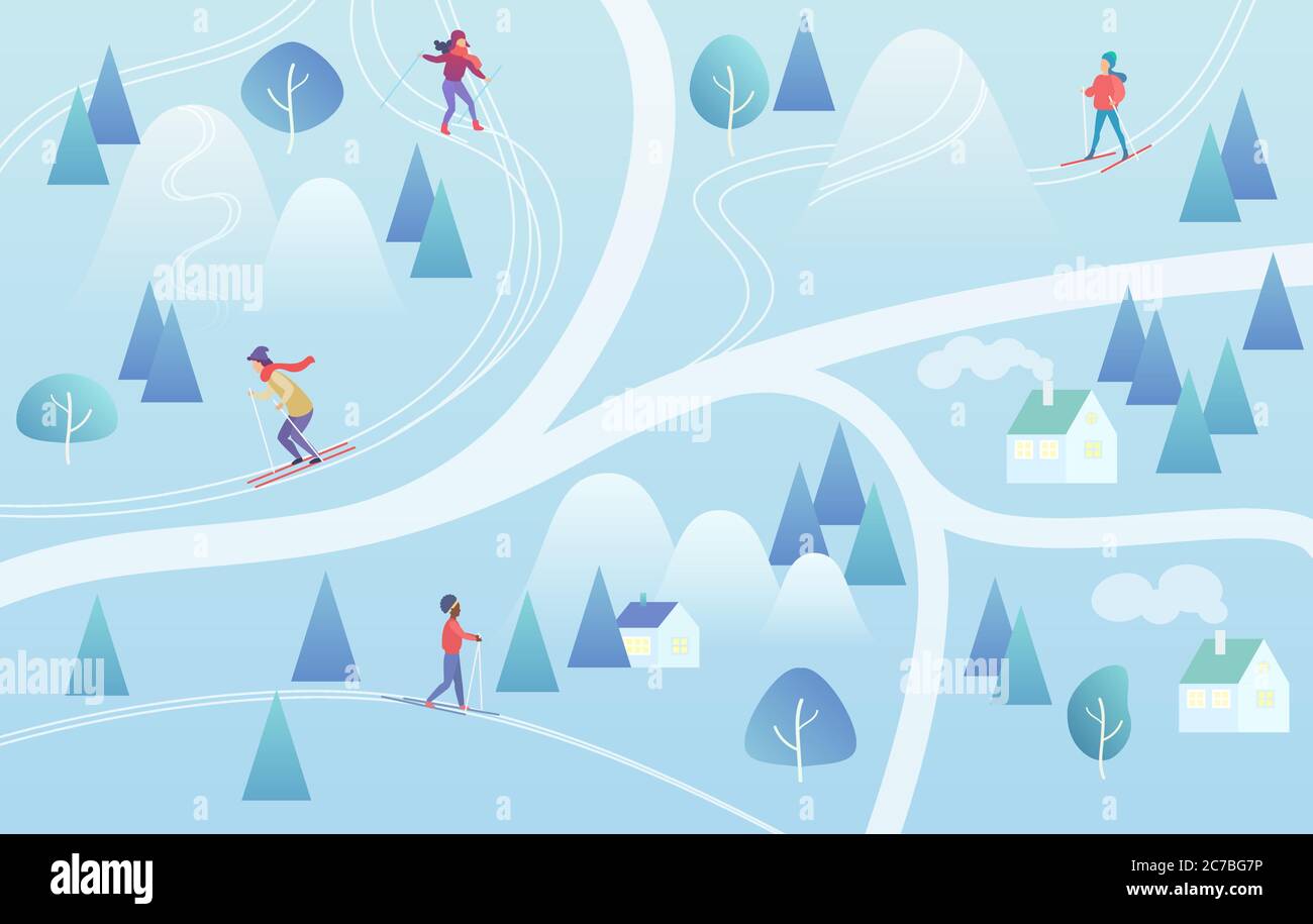 Ski Resort Seamless Pattern with Snowboarders and Skiers. Mountain ...