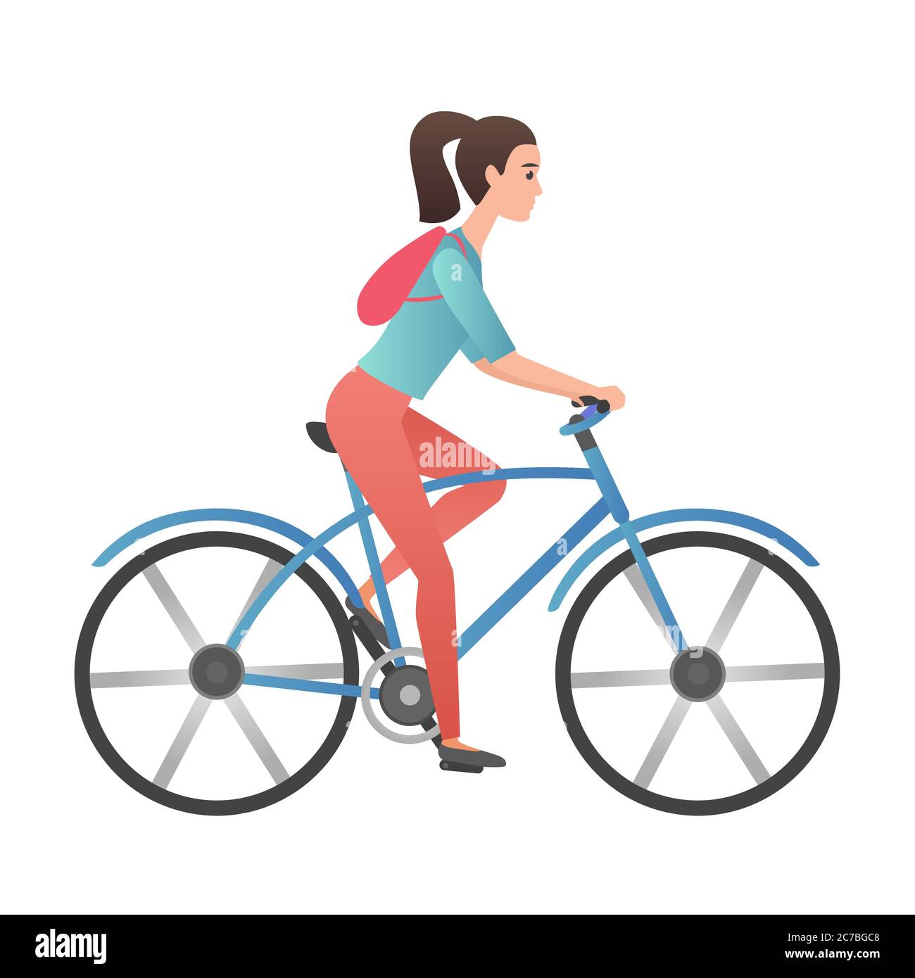 Trendy gradient color vector adult young woman riding bicycle isolated ...