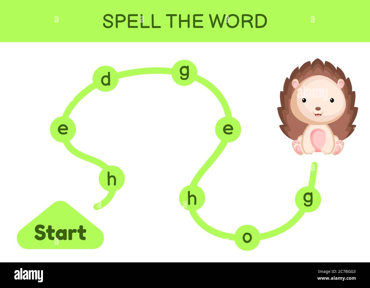 Maze for kids. Spelling word game template. Learn to read word hedgehog ...