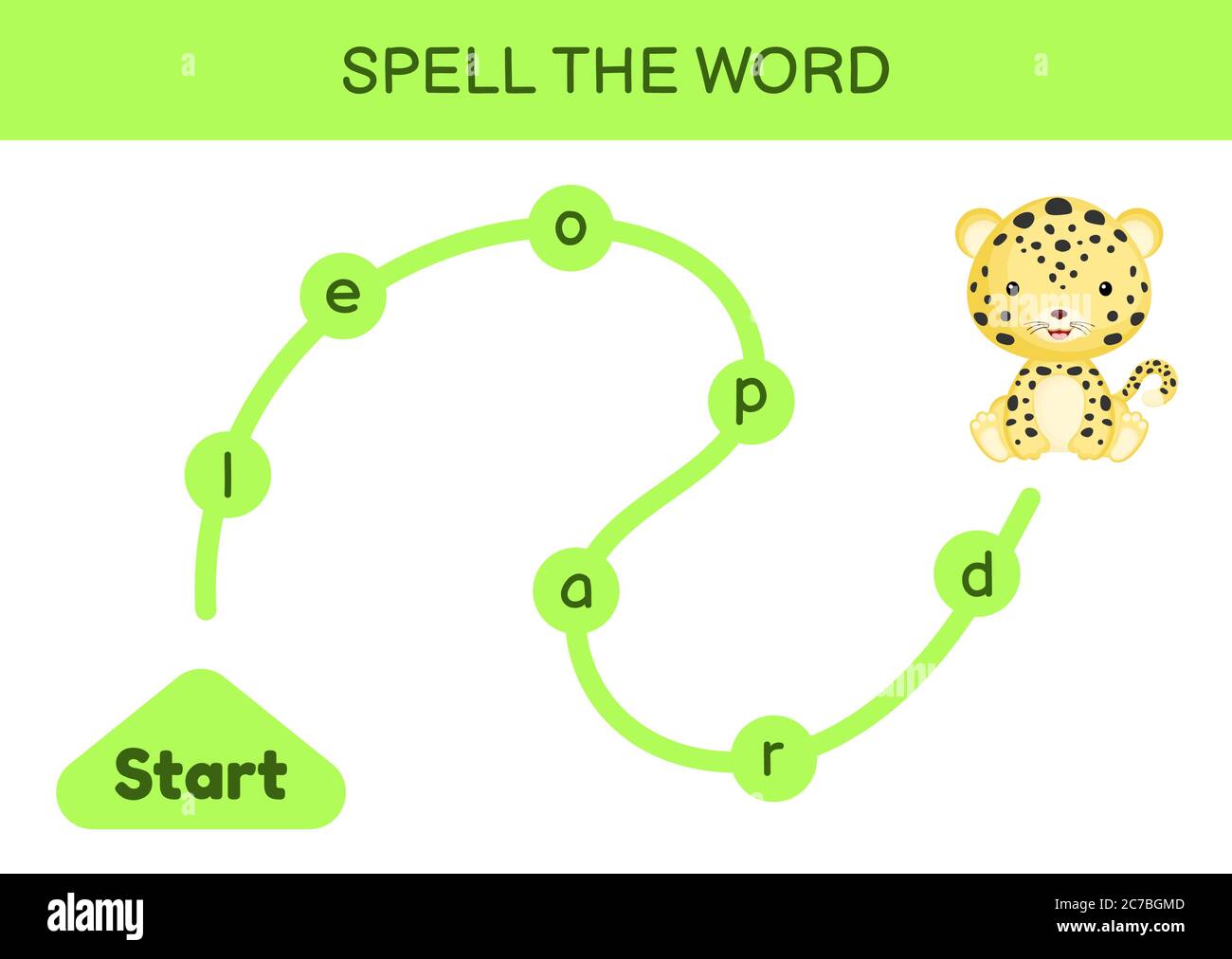Maze for kids. Spelling word game template. Learn to read word leopard ...