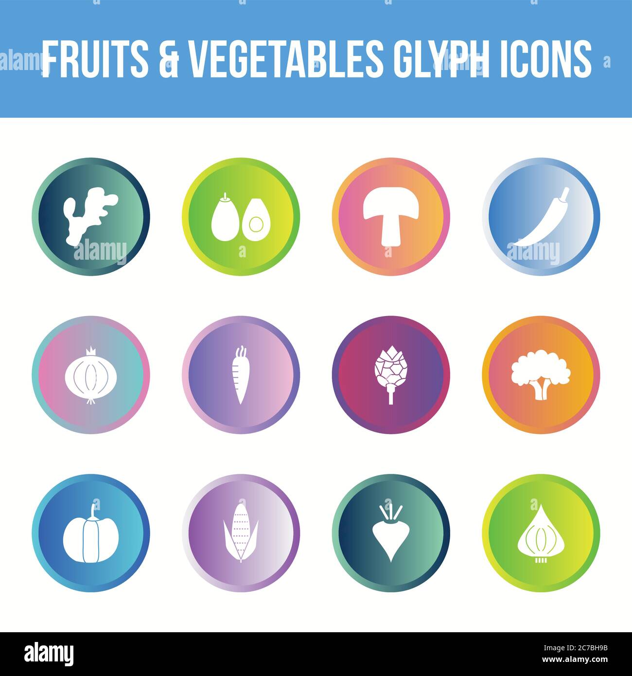 Unique fruits & vegetables vector glyph icon set Stock Vector Image ...