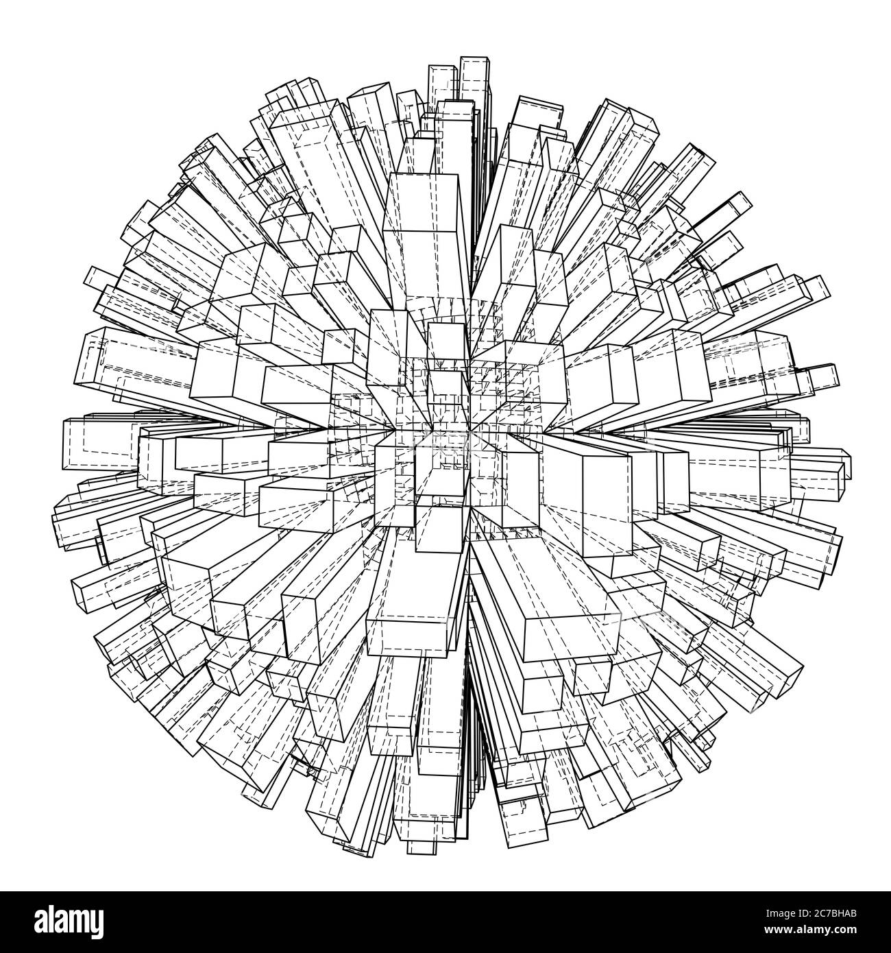 Abstract 3d Sphere with City, Blueprint Style Stock Photo - Alamy