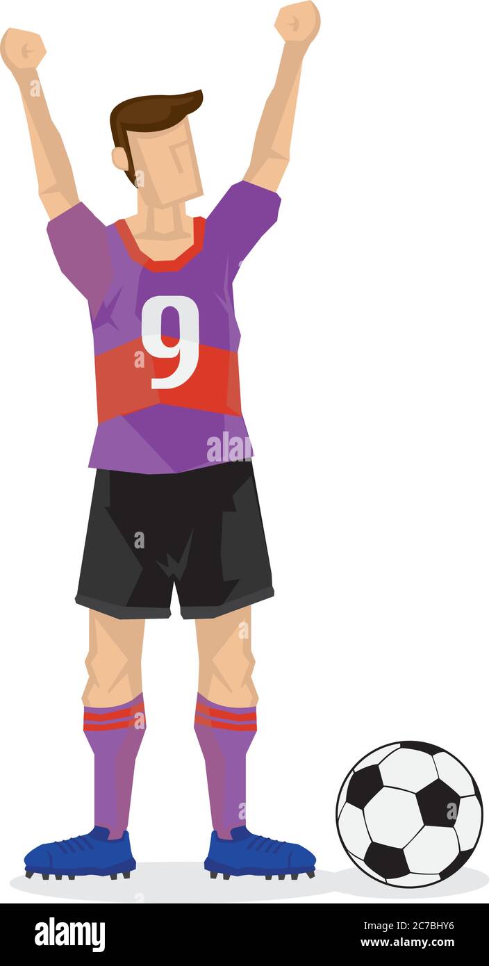 Soccer player winning a victory with a goal. Vector isolated cartoon ...