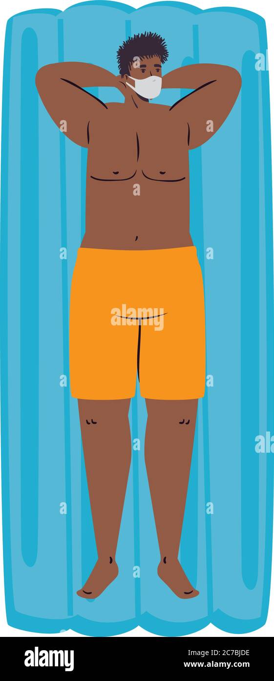 Man cartoon with swimsuit and medical mask on float vector design Stock ...