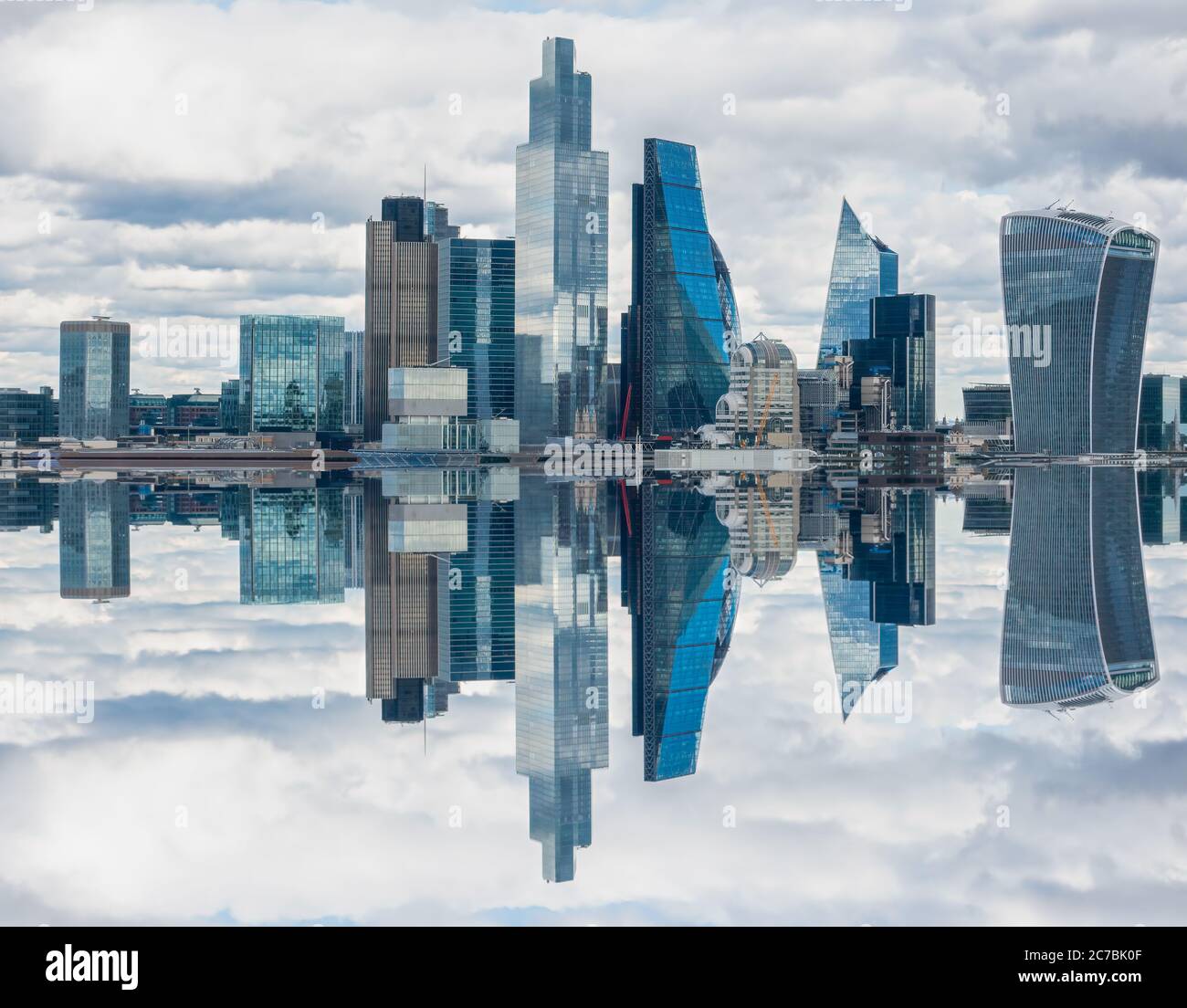 Vertical mirror effect of London, UK city skyline and skyscrapers Stock ...