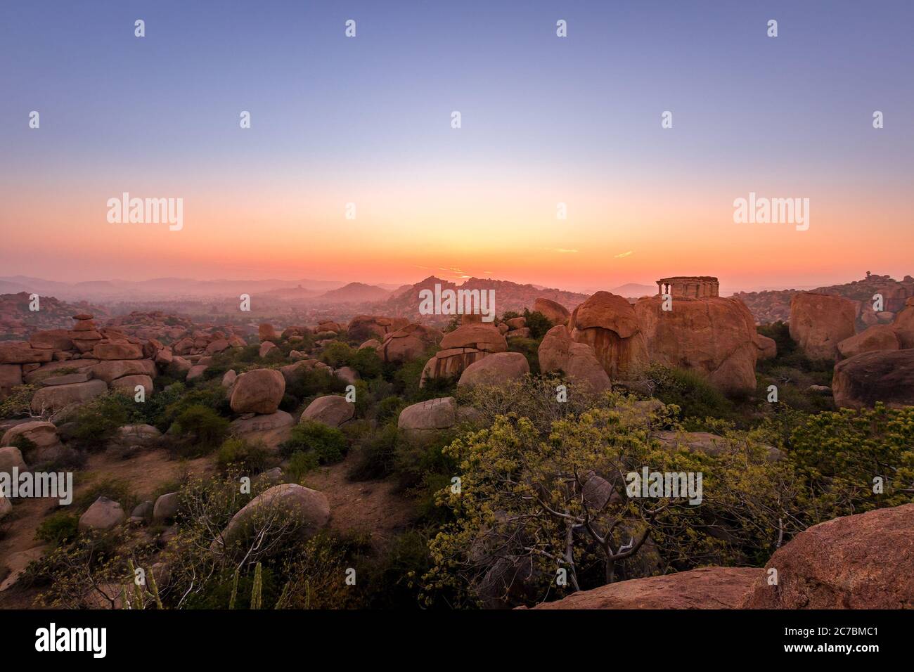 Sunset or sunrise in Hampi, Karnataka state, India. Ruins of ancient ...