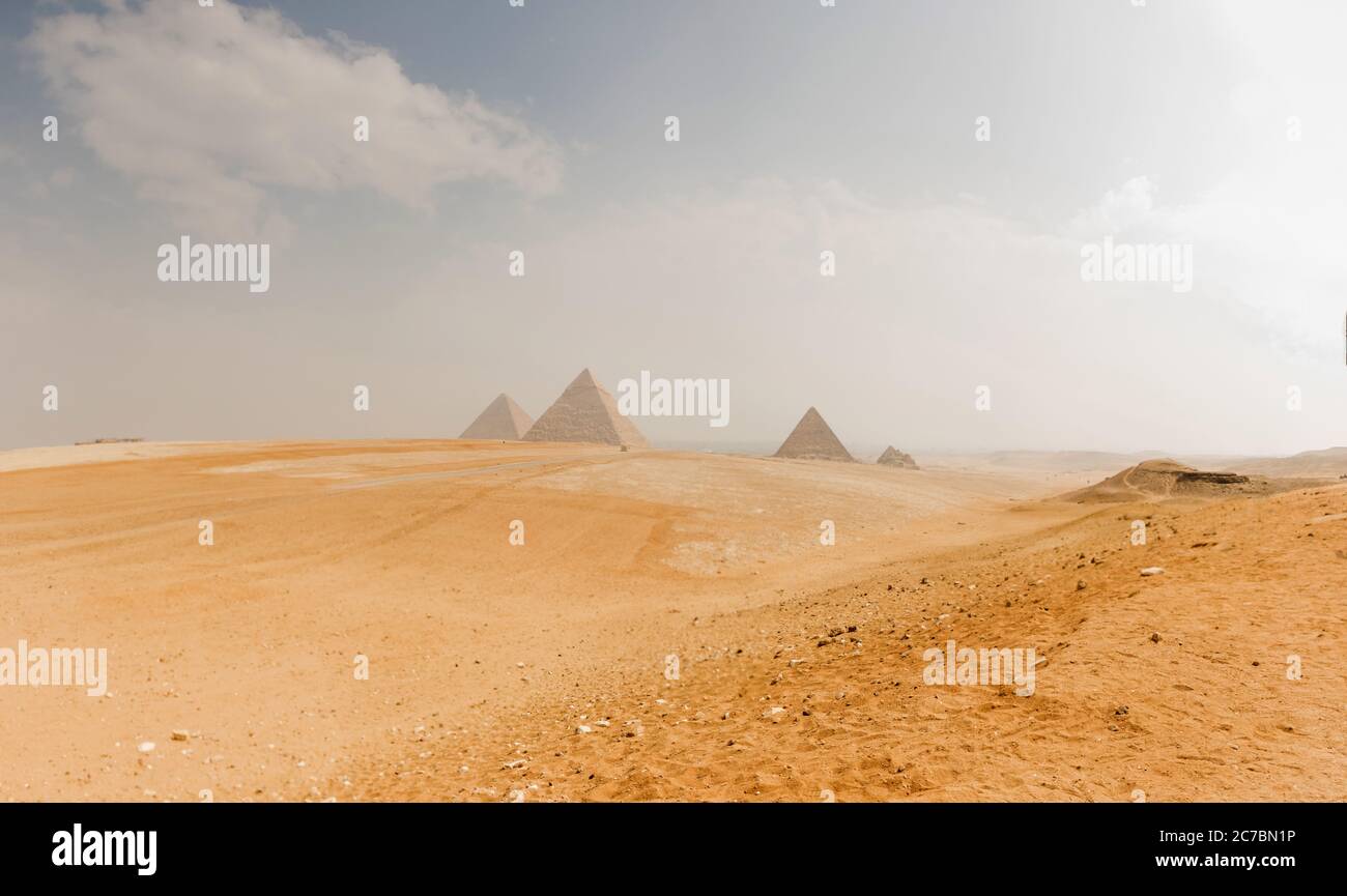 Panoramic view of the Pyramids of Giza, Egypt Stock Photo - Alamy