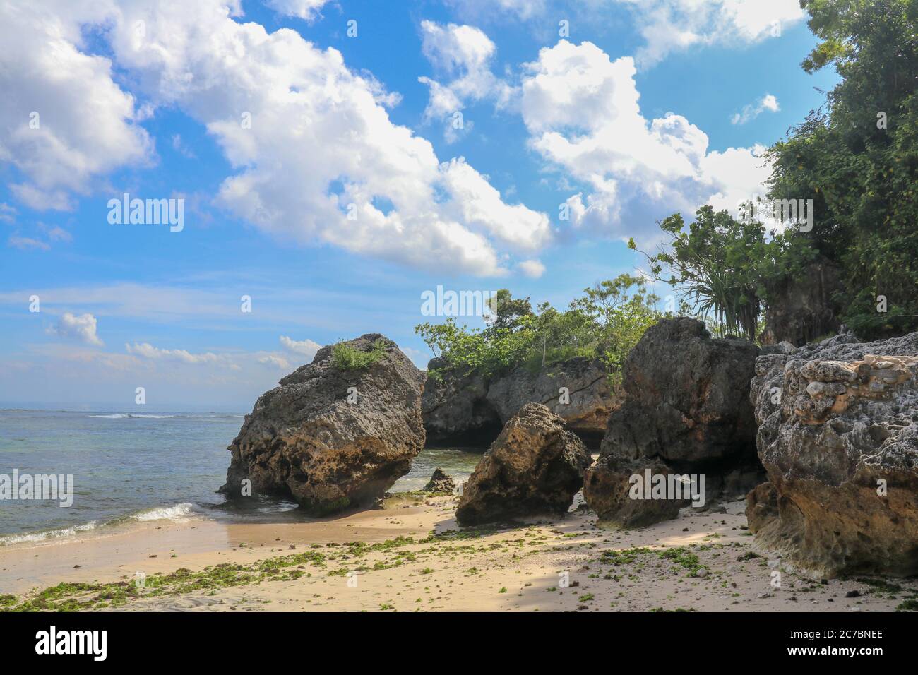 A beautiful view of Padang Padang beach in Bali, Indonesia. Giant ...