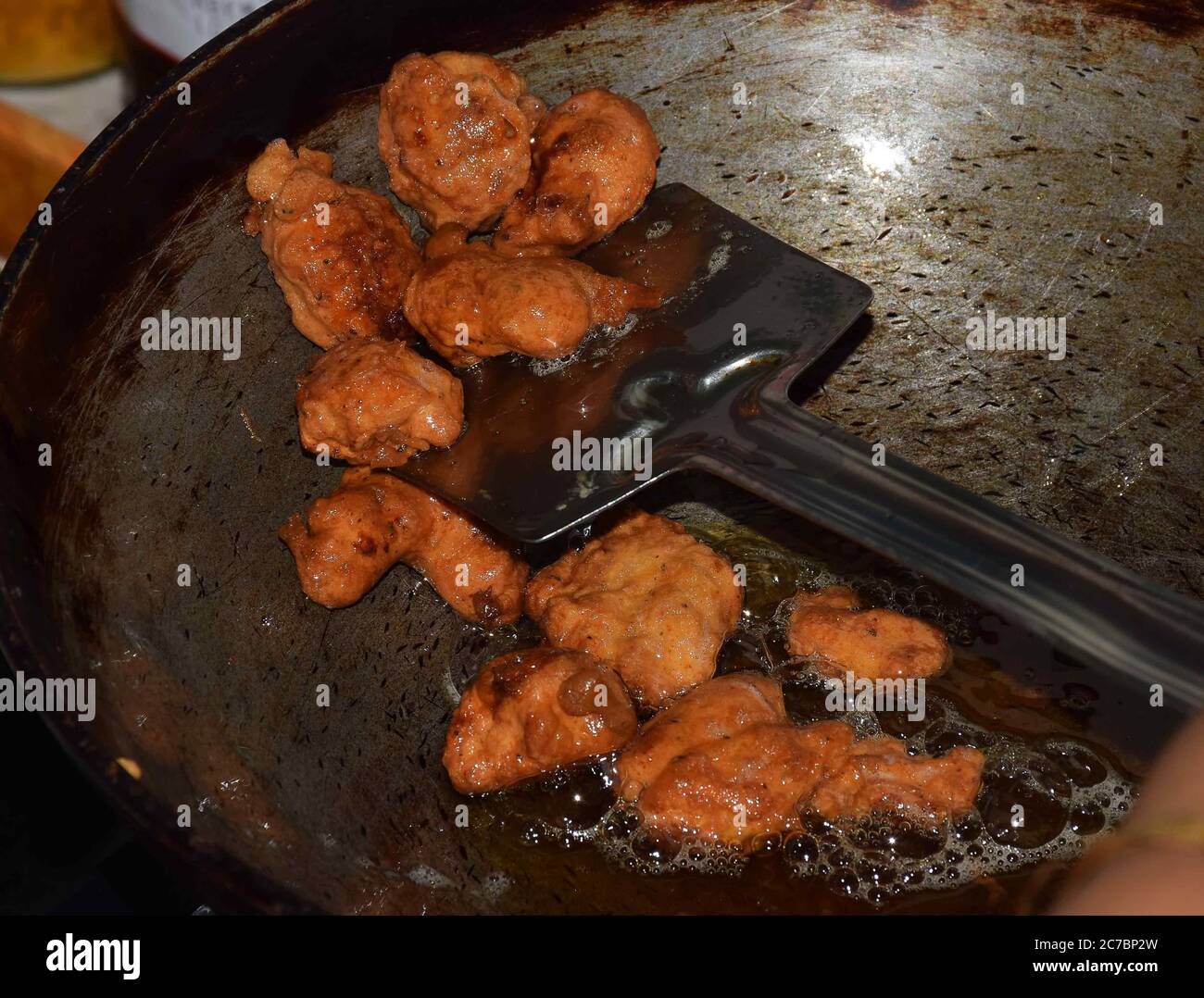 Preparing Chicken Pakora (fried snack) a traditional Indian Food or ...