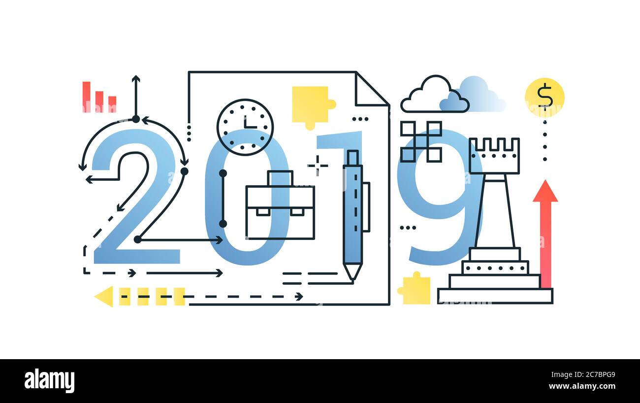Business 2019 word trendy composition concept banner. Outline stroke ...