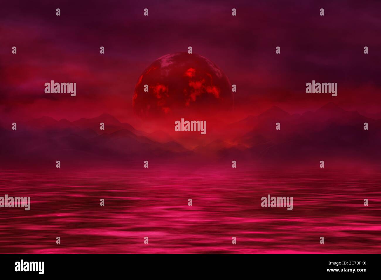 Red planet with red water. Digital art Stock Photo - Alamy