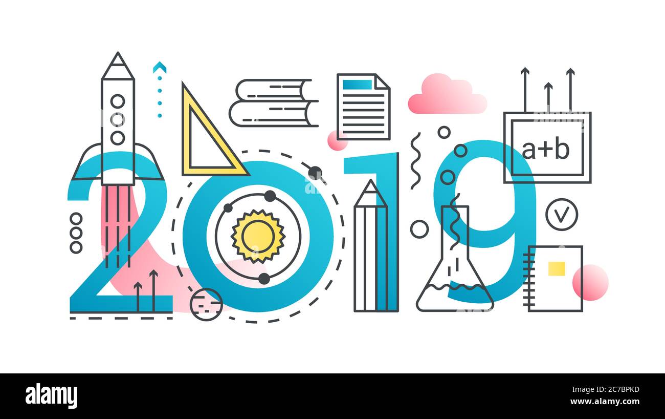 Education 2019 word trendy composition concept banner. Outline stroke ...