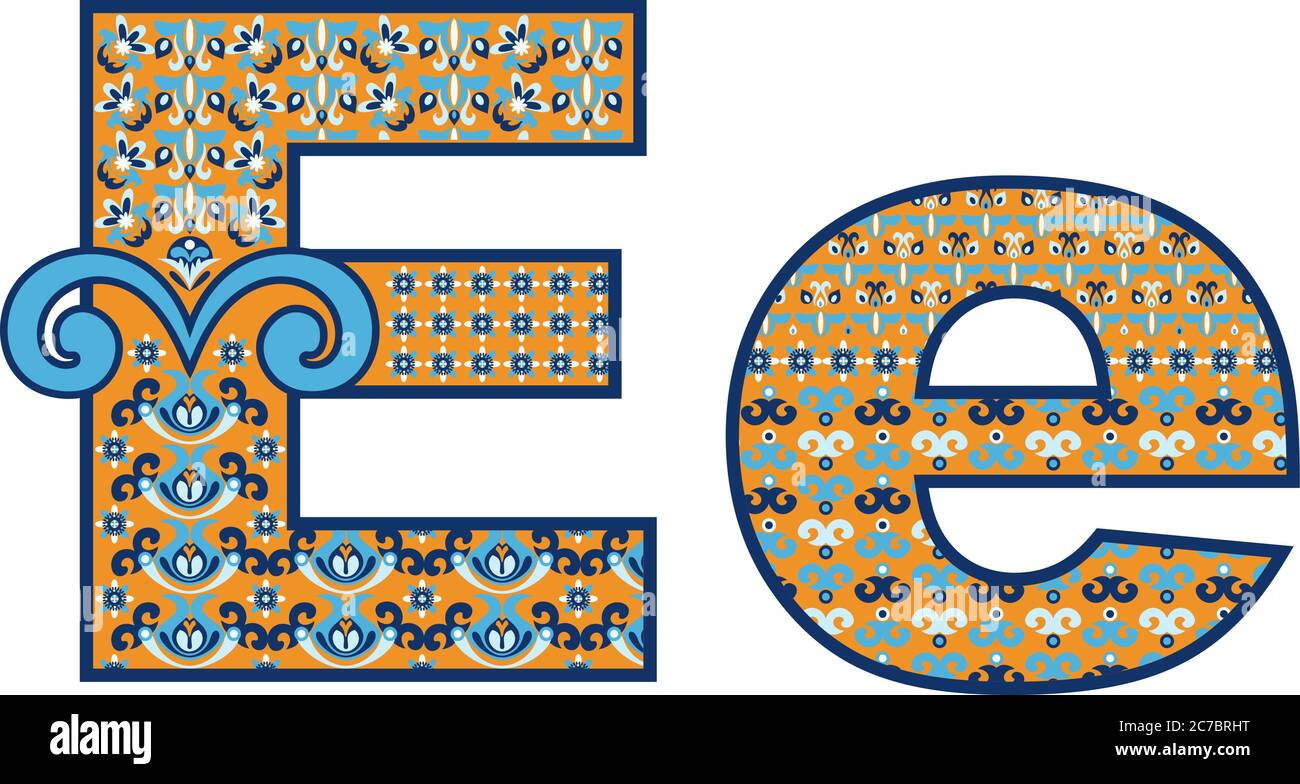 Vector abstract letter E with ornamental pattern. Cartoon signs Stock ...
