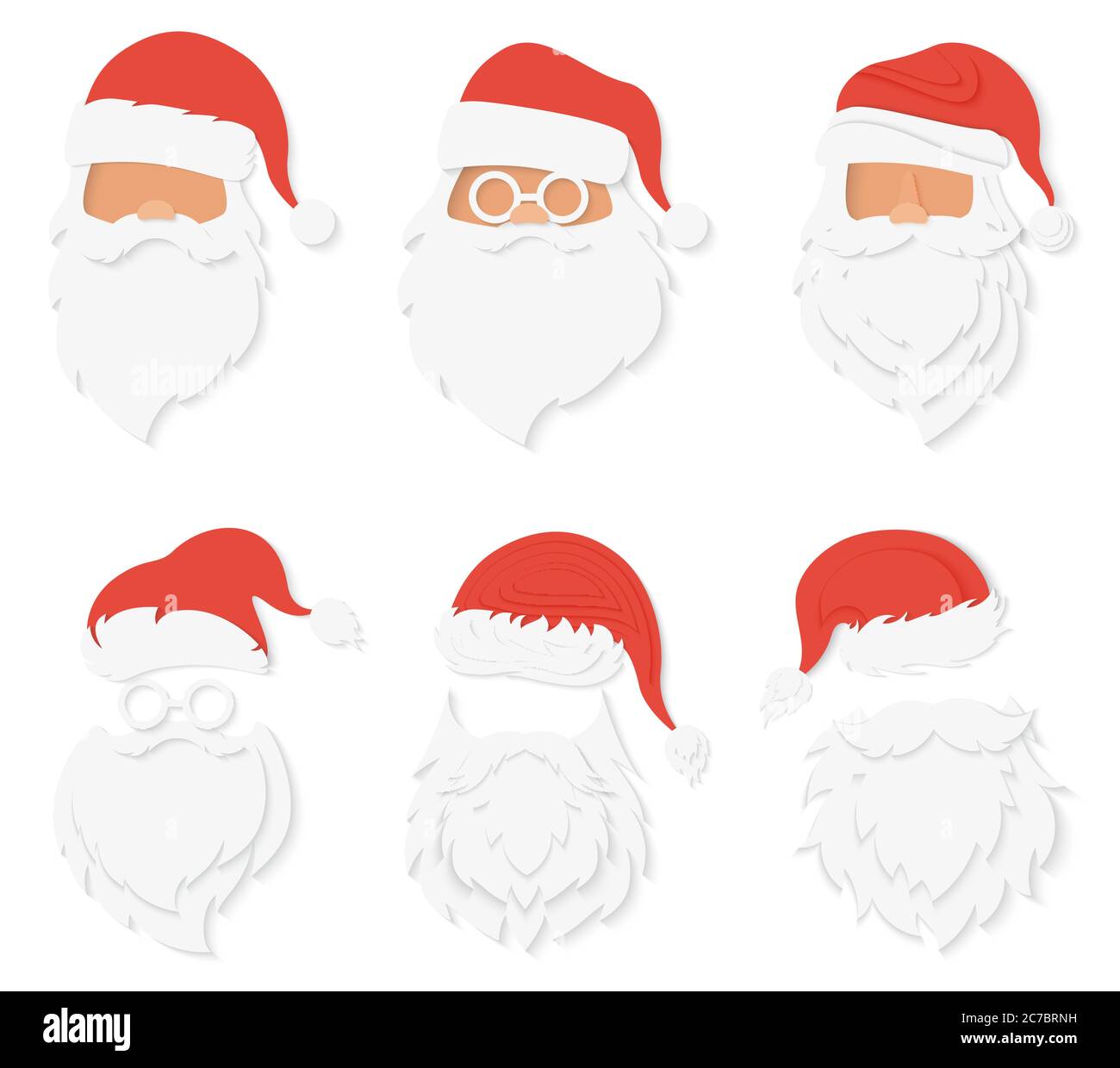 Santa Clause paper cuted style heads set. Santa emblem logo Stock ...