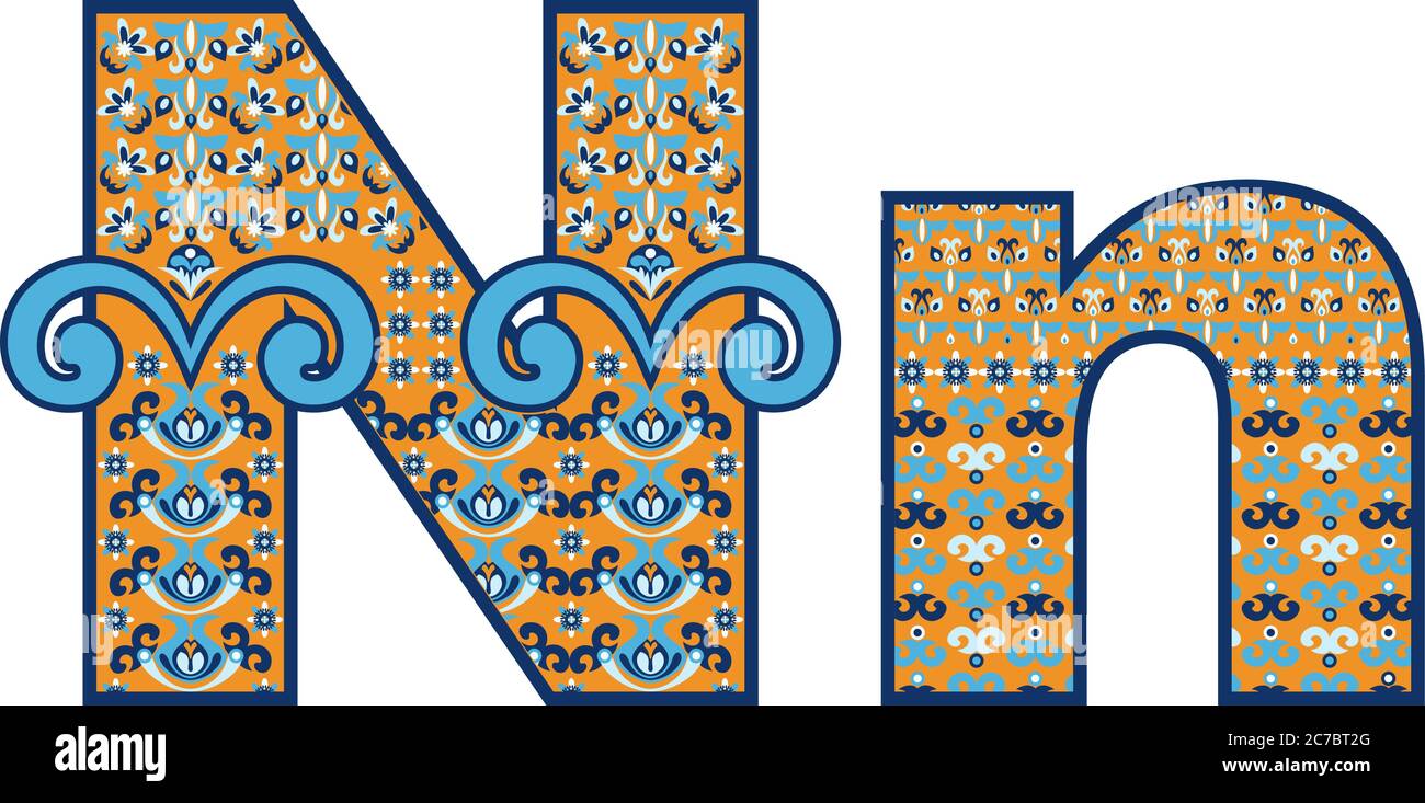 Vector abstract letter N with ornamental pattern. Cartoon signs Stock ...
