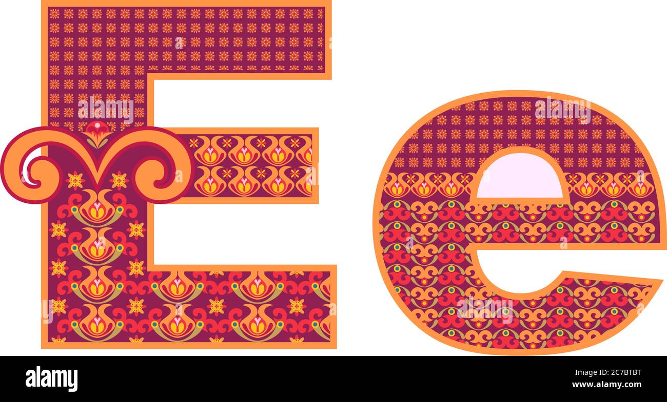 Vector abstract letter E with ornamental pattern. Cartoon signs Stock ...