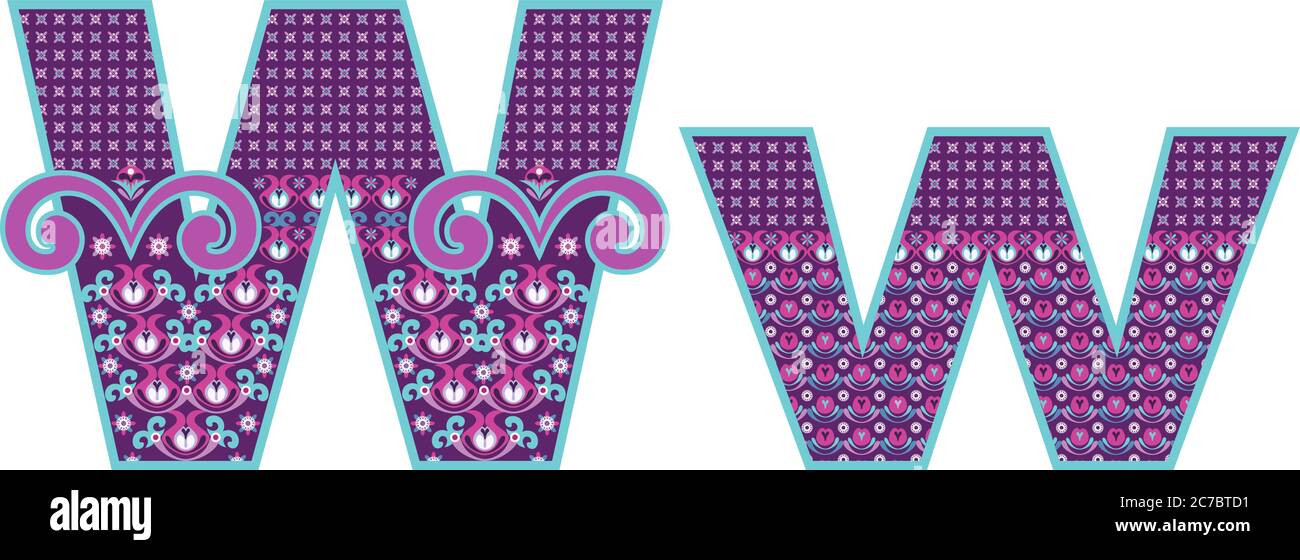 Vector abstract letter W with ornamental pattern. Cartoon signs Stock ...