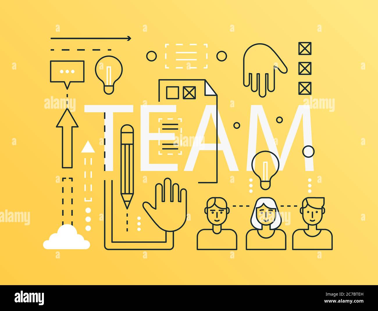 Team word trendy composition banner. Outline stroke team leader ...
