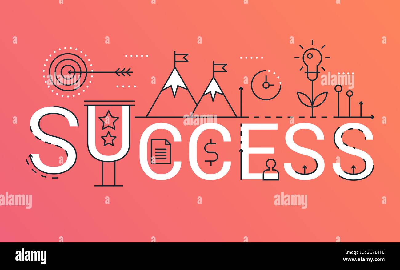 Success word trendy composition banner. Outline stroke business ...