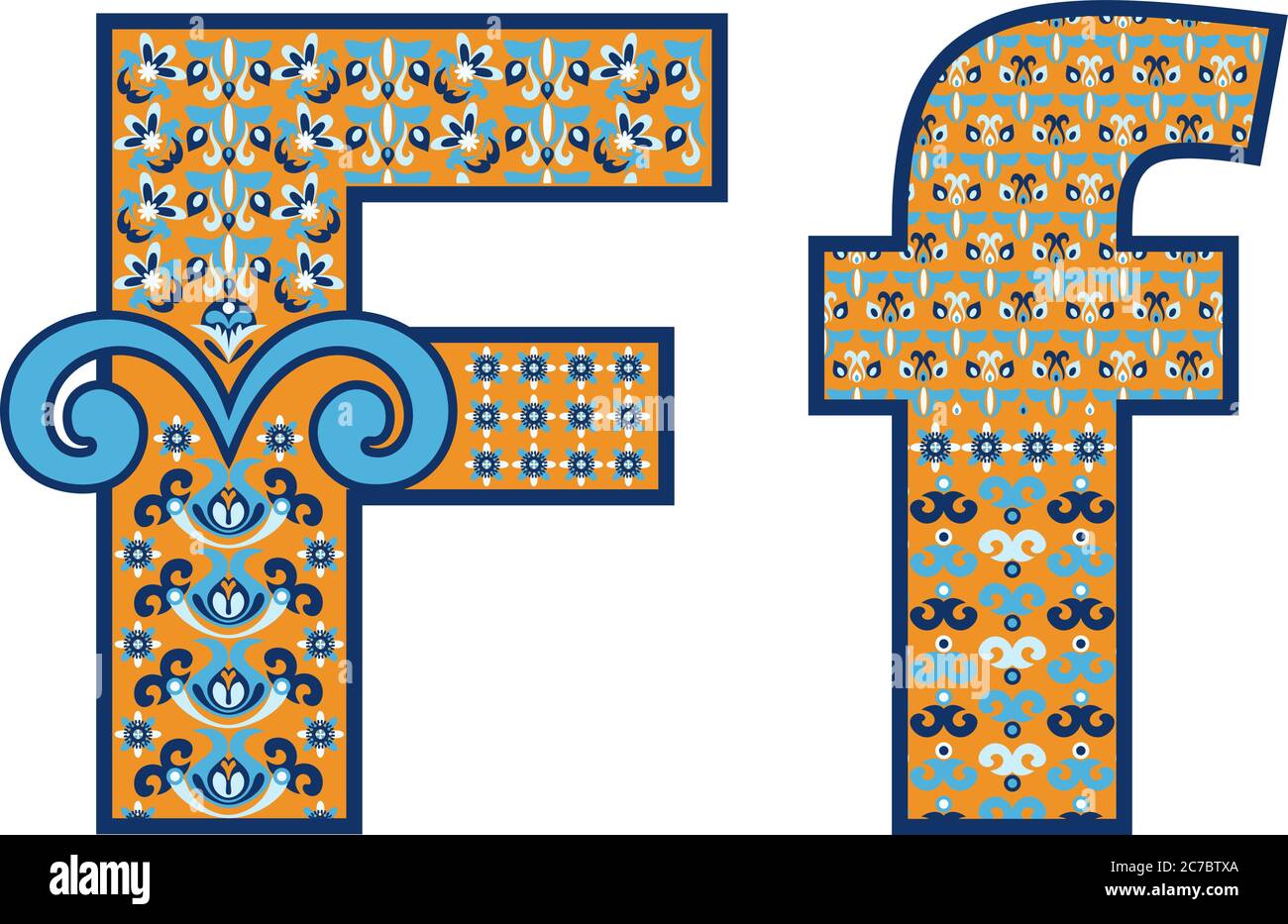 Vector abstract letter F with ornamental pattern. Cartoon signs Stock ...