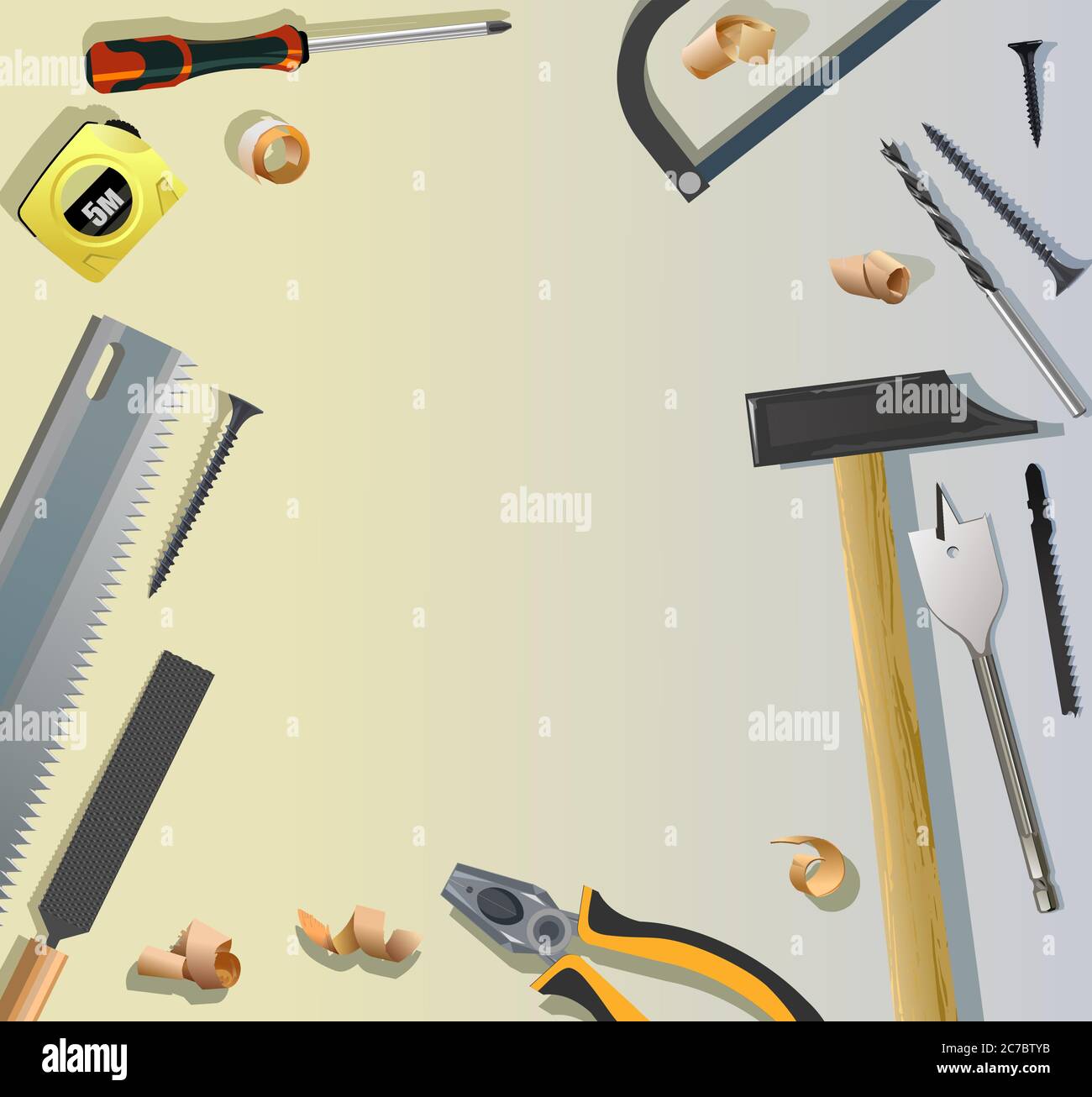 Craft table, carpentry workbench for the workshop. View from above ...